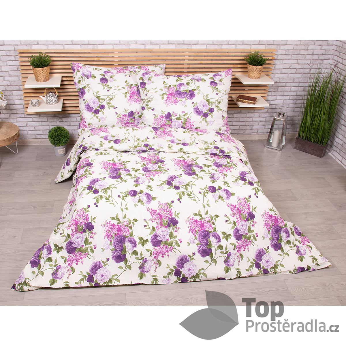 Francouzské krepové povlečení 220x200+2x70x90 Lila růže ...