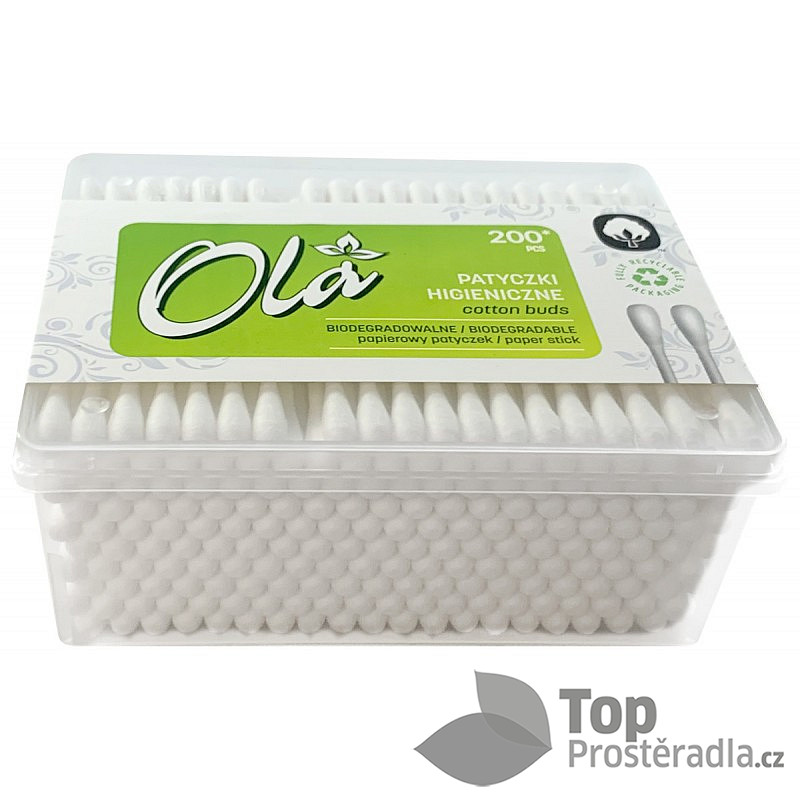 Papírové vatové tyčinky 100% natural Ola 200 ks v boxu :: TopProstěradla.cz