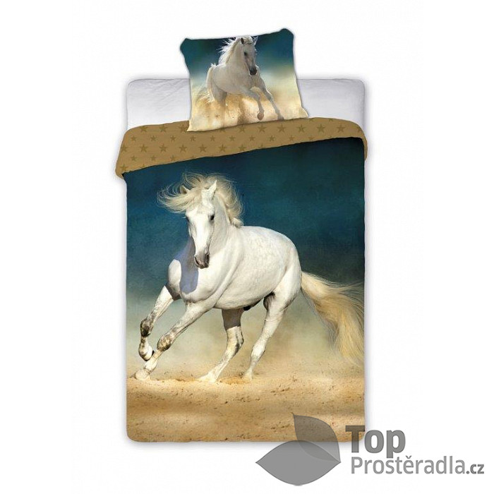 Bavlněné povlečení 140x200+70x90 Bílý kůň :: TopProstěradla.cz